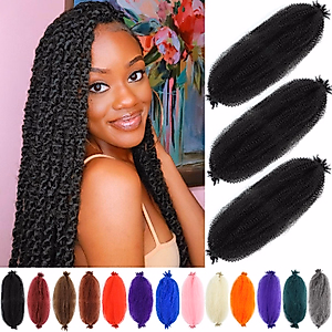 Afro Twist Hair 24 Inch 3 Packs, Springy Afro Twist Hair Pre Fluffed Spring Twist Hair Pre Stretched Wrapping Hair for Soft Locs Hair Extensions (24 Inch (Pack of 3), 1B#)