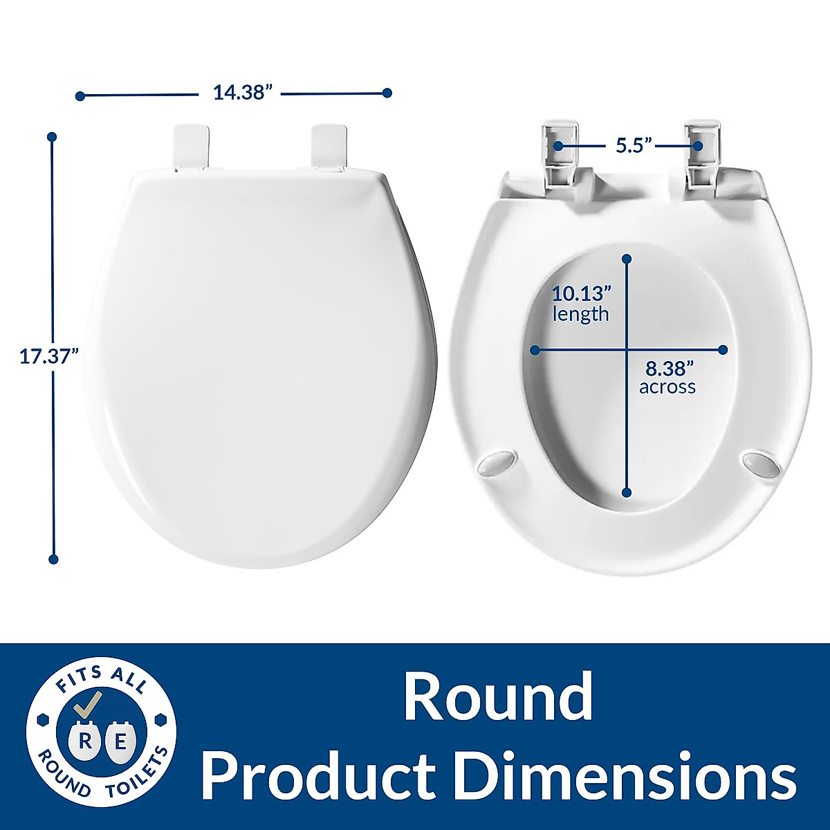 MAYFAIR 887SLOW 000 Affinity Slow Close Removable Plastic Toilet Seat that will Never Loosen, Providing the Perfect Fit, ROUND, Long Lasting Solid Plastic, White