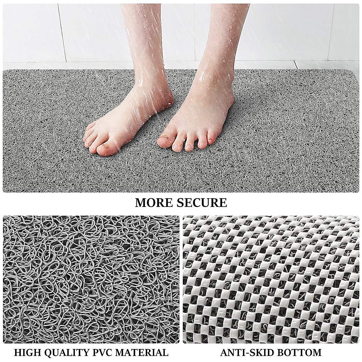 LuxStep Shower Mat Bathtub Mat,24x16 inch, Non-Slip Bath Mat with Drain, Quick Drying PVC Loofah Bathmat for Tub,Shower,Bathroom (Phthalate Free,Grey)