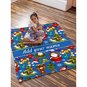 Custom Christmas Blanket Personalized Custom Name Christmas Throw Blanket Soft Cozy Flannel Blanket—Medium 60"x50" (Twin) Teen
