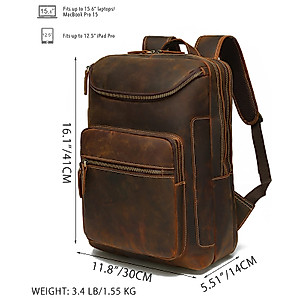 Lannsyne Vintage Genuine Leather 16" Laptop Backpack For Men Hiking Travel Bag Camping Rucksack