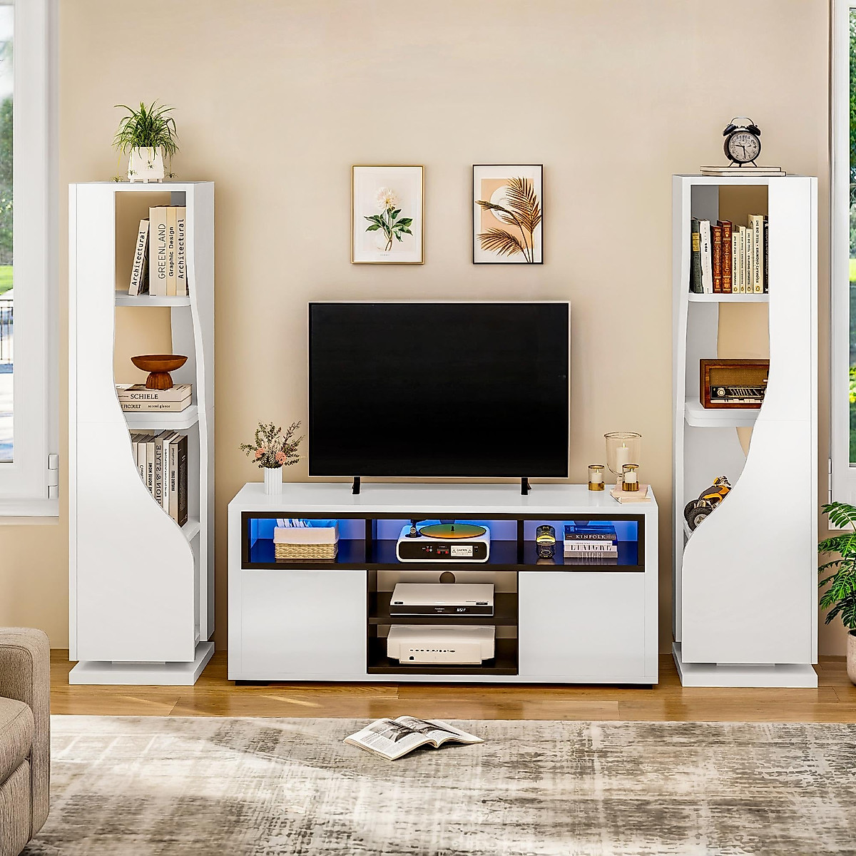 YITAHOME Bookcase Corner Bookshelf, Small 4-Tier Rotating Bookshelf, 360 Display Bookcase Spinning Tower Narrow Shelf Organizer Storage Showcase Cabinet for Living Room, Study Room, White