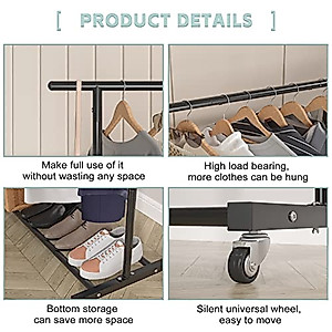 Sywhitta Double Rod Clothing Garment Rack, Rolling Clothes Organizer on Wheels for Hanging Clothes, Easy to Assemble, Adjustable, Black