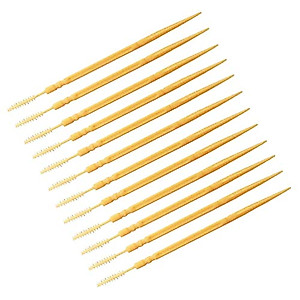 200pcs Double-Head Toothpicks Soft Plastic Oral Care Interdental Floss Cleaners toothpicks,Braces Brush (Light Yellow)