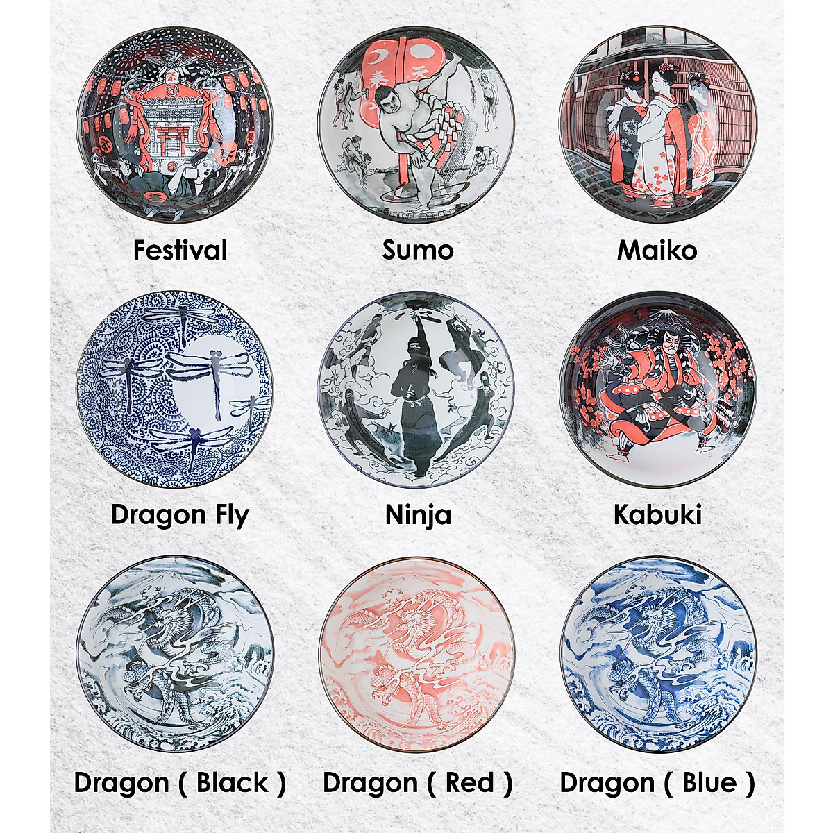 Mino Ware Japanese Wide Mouth Ceramic Bowl, Udon Ramen Noodle Soup Bowl, Ninja Design, Black