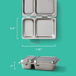 PlanetBox SHUTTLE classic stainless steel bento lunch box with 2 compartments for adults and kids