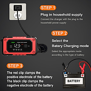 Car Battery Charger Automotive 12V 6A Portable Smart Automatic Trickle Charger Battery Maintainer Desulfator with LCD Display for Car Battery, Motorcycle, Lawn Mower, Lead Acid & ATV Batteries