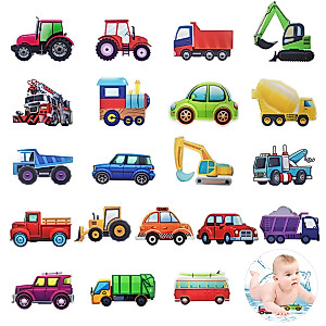 Cieovo 20 Set Non-Slip Bathtub Stickers, Transportation Vehicle Tractor Cars Trucks Excavator Decal Treads, Adhesive Safety Anti-Slip Appliques for Bath Tub and Shower Surfaces