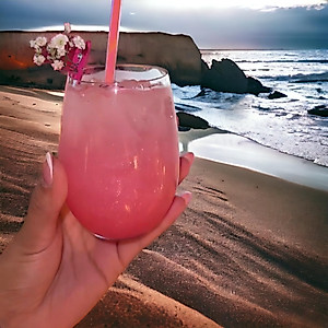 36 piece Stemless Unbreakable Crystal Clear Plastic Wine Glasses Set of 36 (12 Ounces - Pink)