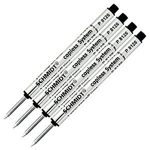 Lanier Combo Pack - 4 Pack - Schmidt P8126 Short version Capless System Rollerball - Black Ink - 3.88" in Length