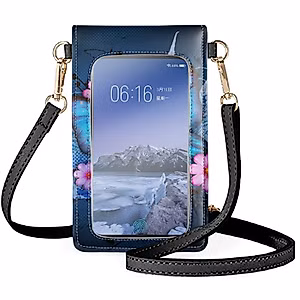 KUIFORTI Butterfly Pattern Touch Screen Purses PU Leather Crossbody Bag for Women Travel Small Shoulder Phone Purse Wallet, Butterfly 2