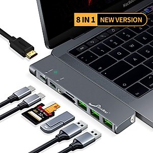 8 in 1 USB C Hub 40Gbps Thunderbolt 3 Dongle with 3 USB 3.0 Ports, 4K USB C to HDMI, SD/TF Card Reader, 100W Pd for MacBook Air 2018 13'', MacBook Pro 2018/2017/2016 13'' 15''