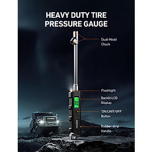 AstroAI Digital Tire Pressure Gauge 230 PSI Heavy Duty Dual Head Stainless Steel Made for Truck and RV with Backlit LCD and Flashlight Car Accessories