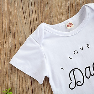 0-18M Newborn Baby Girls Clothing Set Short Sleeve Cotton Letter Romper Bodysuit + Floral Pants + Headband (I Love Daddy , 0-3 Months )