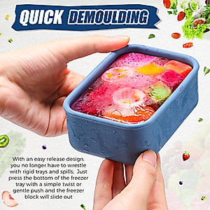 Nuogo 8 Pcs 1 Cup Silicone Freezer Trays with Lid Silicone Soup Molds Rectangle Soup Freezer Containers Reusable Food Preserving Tray Ice Trays for Soups Sauces Stews(Dark Blue)