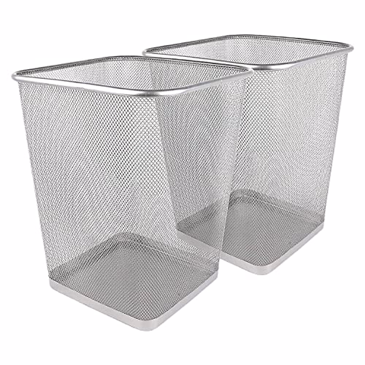 Greenco Mesh Square Wastebasket, 6 Gallon, 2pk (Silver) - Lightweight & Sturdy Office Trash Cans for Near Desk - Garbage Can for Bedroom, Kitchen, Dorm - Garbage Bin - Trash Can Office & Home Supplies