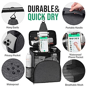 BINSUNS Portable Shower Caddy, Hanging Toiletry Bag with Phone Pocket, Travel Shower Caddy Organizer College Essentials - College, Dorms, Gym, Camp, Bath(Cow)