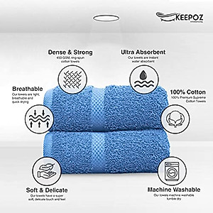 KEEPOZ 36" x 72" (2-Pack) Bath Sheets - Large Towels - Beach Towels Soft 100% Cotton Ring Spun Bathroom Towels, Highly Absorbent, Machine Washable, Towel Sets for College Dorm Not Bleach Proof (Blue)