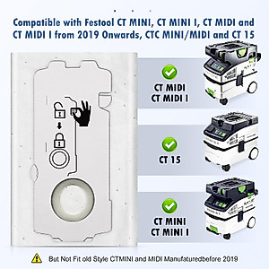 6 Pack 204308 CT Mini/Midi -2/5 Filter Bags Compatible with Festool CT MINI, CT MINI I, CT MIDI and CT MIDI I from 2019 Onwards, CTC MINI/MIDI and CT 15