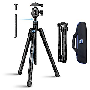 SIRUI Carbon Fiber Tripod with B-00K Panoramic Ball Head, 59.8” Compact Lightweight Travel Tripod AT-125, Quick Release Reverse Folding Legs, Reversible Center Column, Max Load 22lbs - Traveler X-I
