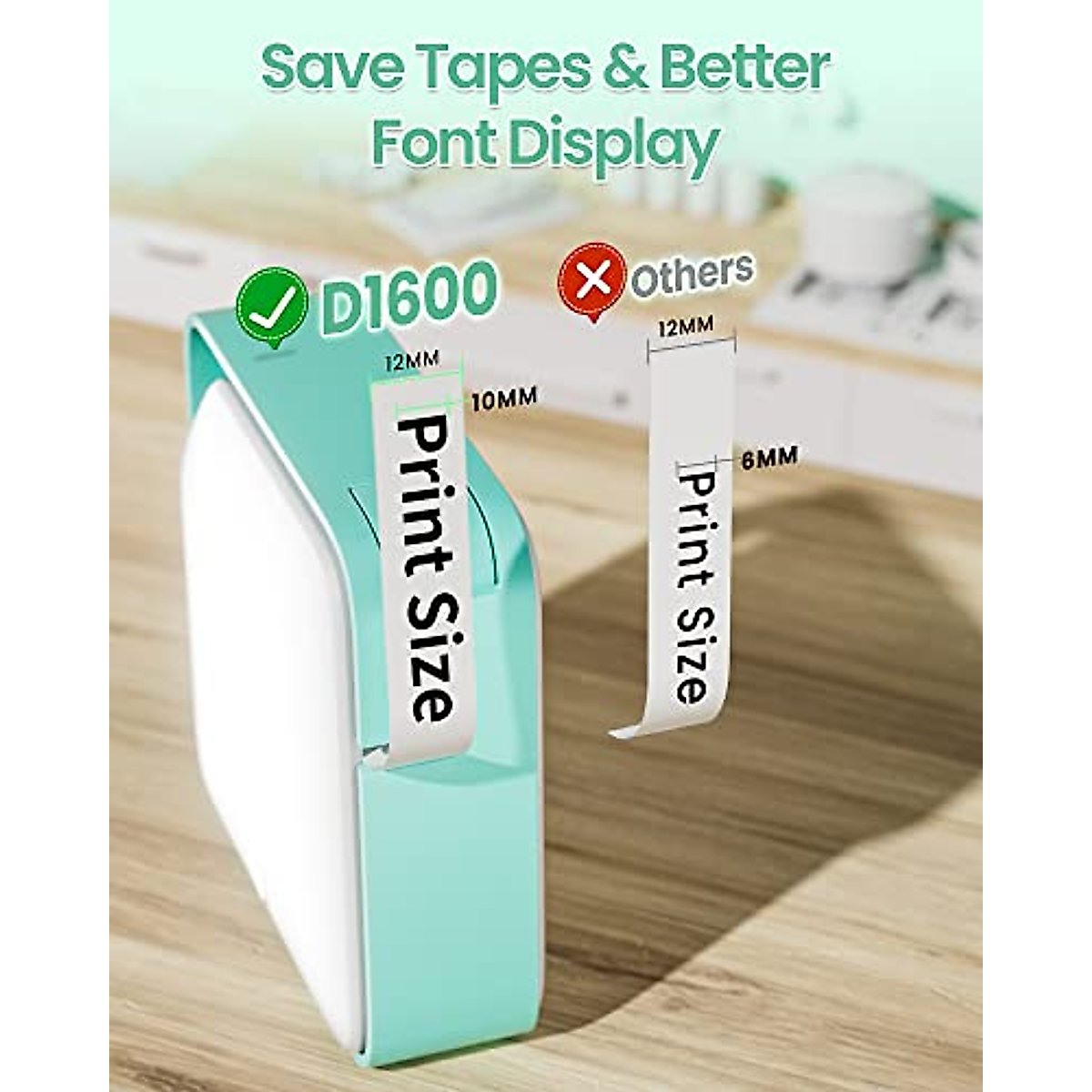 Vixic Label Maker D1600, Small Handheld Bluetooth Label Maker Machine with Tape, Portable Rechargeable Printer for Business Home Office, Multiple Templates Compatible iOS Android, Green Labeler