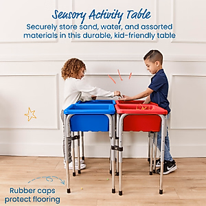 ECR4Kids 4-Station Sand and Water Adjustable Play Table, Sensory Bins, Blue/Red