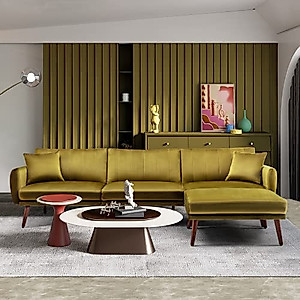 JOMEED Convertible Sectional Sofa Couch, Modern Oversized Velvet Fabric L-Shaped Couch Sofa Bed with Adjustable Backrest for Living Room, Apartment