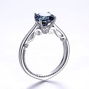 925 Sterling Silver Brilliant Classic Created Cubic Ziconia Rainbow Topaz CZ Ring Wedding Engagement Anniversary Statement Eternity Ring