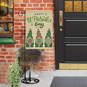 St. Patricks Day Gnomes Garden Flag Vertical Double Sided Burlap Yard Spring Shamrock Outdoor Decor 12.5 x 18 Inches-L17