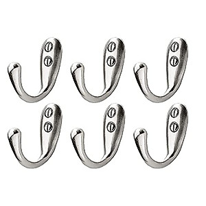 mDesign Wall Mount Decorative Metal Single Storage Organizer Hooks for Coats, Hoodies, Hats, Scarves, Purses, Leashes, Bath Towels, Robes - Hardware Included, 6 Pack - Chrome