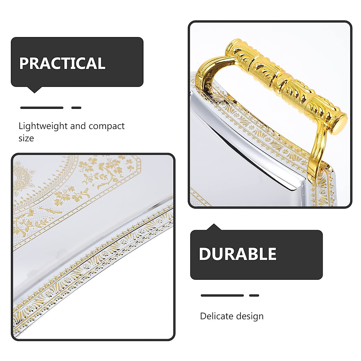 Cabilock Stainless Steel Serving Tray European Style Oblong Tray Food Serving Tray Serving Platter for Snack Desserts Food Appetizers Coffee Breakfast