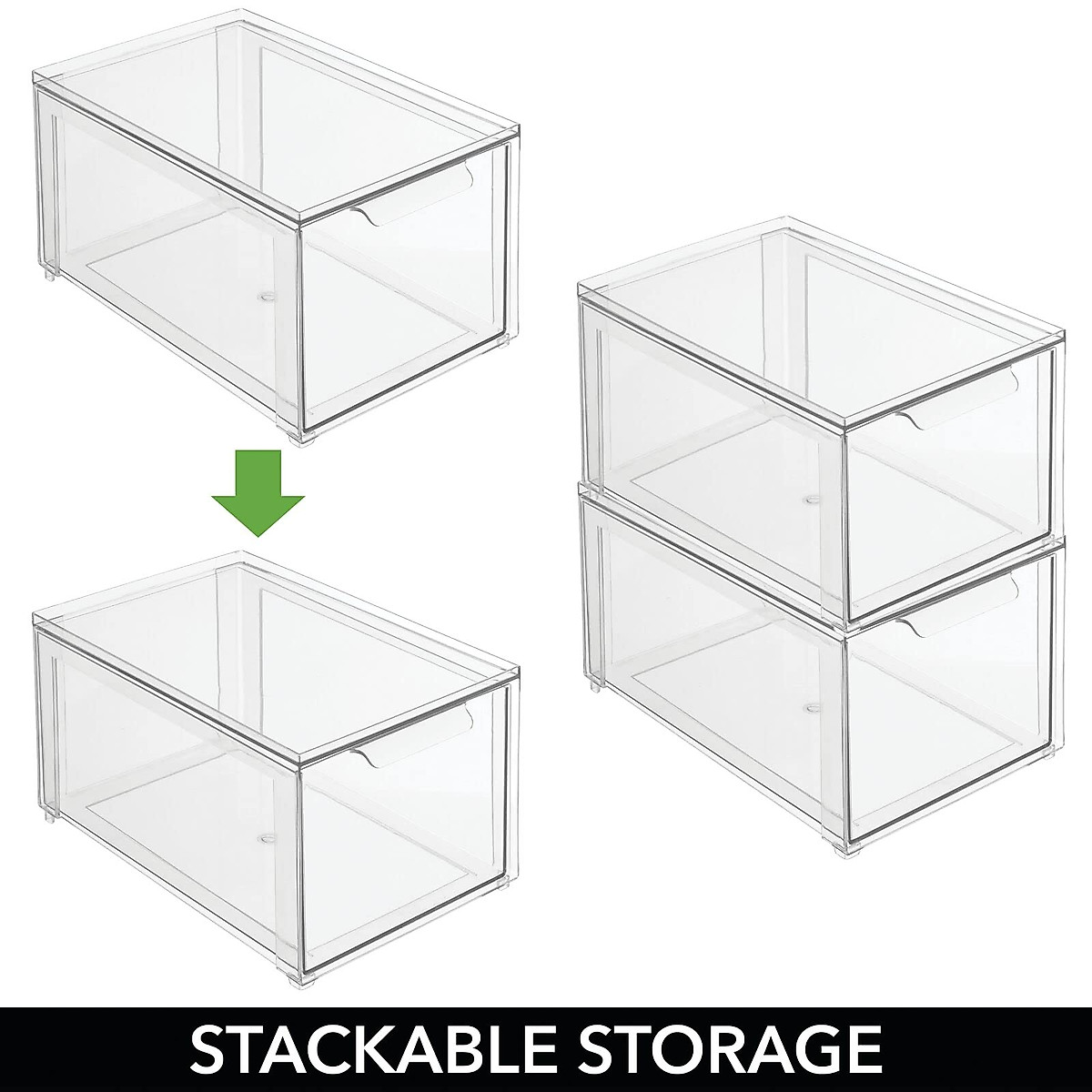 mDesign Plastic Stackable Closet Storage Organizer Bins with Pull Out Drawer for Cabinet, Desk, Shelf, Cupboard, or Dresser Organization - Lumiere Collection - 8 Pack - Clear