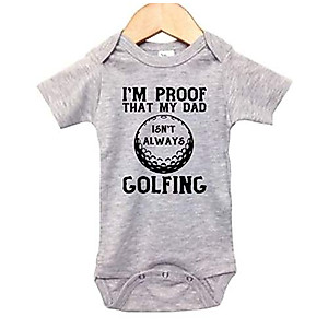 I'm Proof That Daddy Isn't Always Golfing, Golf Onesie, Baby Announcement, Newborn Outfit (0-3M, Grey SS(Black Text))