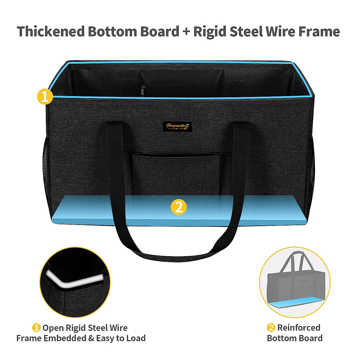 GhvyenntteS Stand Up Extra Large Utility Tote Bag with Metal Wire Frame & Reinforced Bottom Board, Thirty One Utility Tote, Foldable Reusable Grocery Bags with Pockets