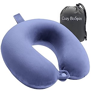 Cozy BoSpin Memory Foam Travel Pillow- Portable Neck Support Pillow on Flights, Car, and at Home, Comfortable Airplane Travel Pillow,Lightweight Quick Pack for Camping (Blue)