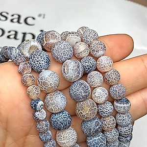 YU AAA Natural Frost Matte Brown Dragon Dream Cracked Fire Agates Stone Loose Spacer Beads for Jewelry Making DIY Charm Bracelets T309 (Item Diameter : 8mm 45-46pcs)