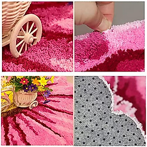 Red Flower Shaped Rug Creative Living Room Rug Bedroom Floor Mat Retro Chinese Style Peony Flower Rug for Bedside Blanket Bathroom Rug Garden Kitchen Running Mat Soft Non-Slip Home Decor 2.6ft(80cm)