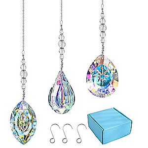 Crystal Suncatchers Hanging Crystals Rainbow 76mm Prisms Pendant with Chakra Beads for Window Decor (Pack of 3)