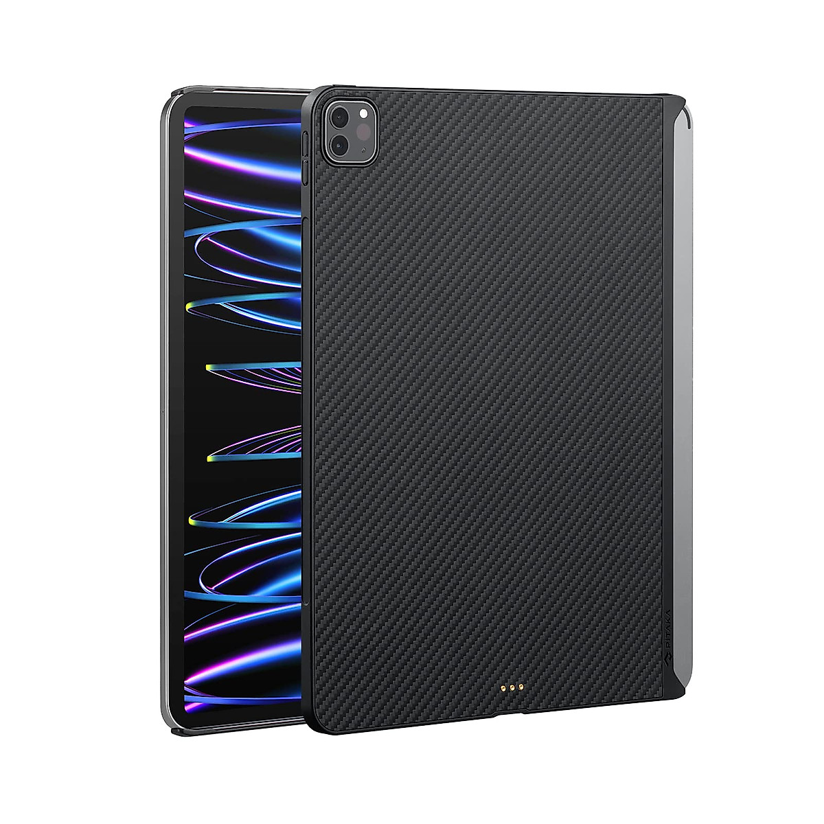 PITAKA iPad Pro 12.9 Case 5th Generation/6th Generation (2022/2021), Aramid Fiber 12.9 inch iPad Pro Case [MagEZ Case 2] Magic Keyboard Compatible Works with MagEZ Stand & Folio, Black/Grey