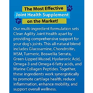 Clean Agility Joint Health for Dogs - The Most Effective Hip and Joint Supplement Available - Formulated with Veterinarians, Glucosamine, Chondrointin, MSM, Turmeric (Soft Chew)