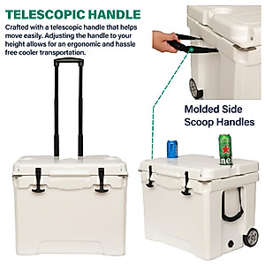 FOROUT Hard Cooler with Wheels and Handle, 42 Quart Ice Chest with Wheels Keeping Ice Cold for Days, Great for The Beach, Boat, Travel,Fishing, Barbecue or Camping White