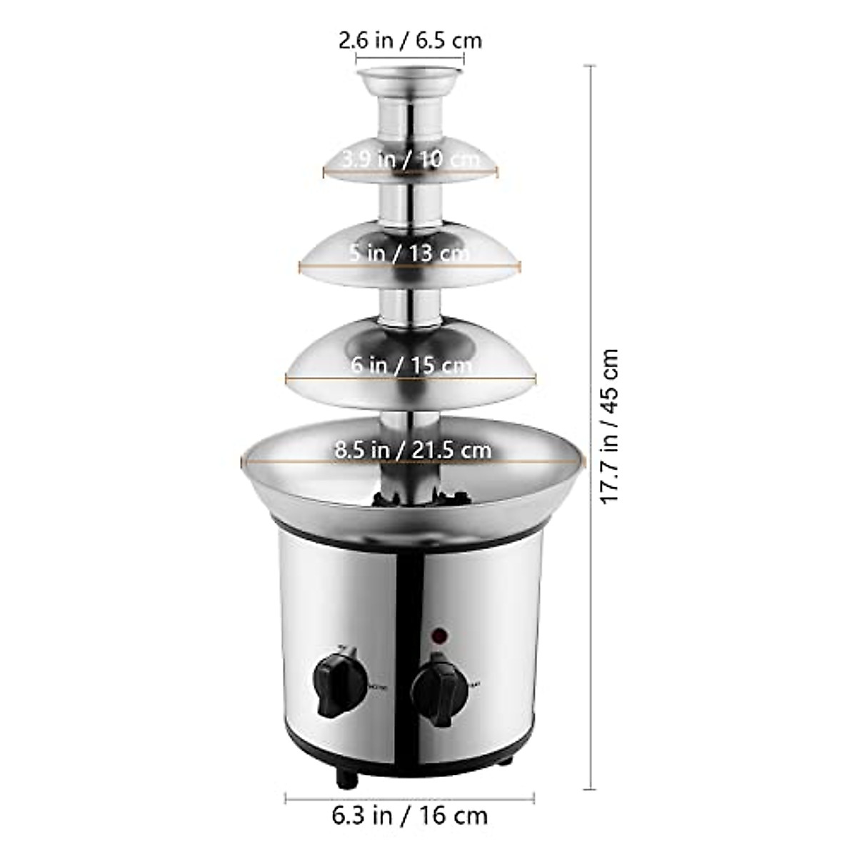 HEMOTON 4 Tiers Chocolate Fountain Stainless Steel Chocolate Fondue Fountain, 2-Pound Capacity, Easy to Assemble, Perfect for Nacho Cheese, BBQ Sauce, Ranch, Liqueurs