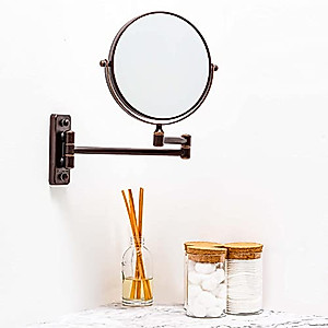 OVENTE 7" Wall Mounted Makeup Mirror with 1X/10X Magnification, Double Sided Magnifying Round Bathroom Vanity Mirror, 360° Swivel Design, Extendable and Folding Arm, Antique Bronze MNLFW70ABZ1X10X