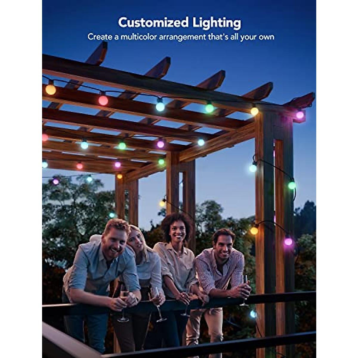 Govee Outdoor String Lights, 50ft G40 RGBIC Warm White String Lights with 25 Dimmable LED Bulbs, IP65 Waterproof Outdoor Lights with App Control for Balcony, Garden, Patio, Party