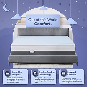 Celestial Sleep Memory Foam Mattress Topper, Cool Gel Infused, CertiPUR-US, 2 inch Medium Soft - King