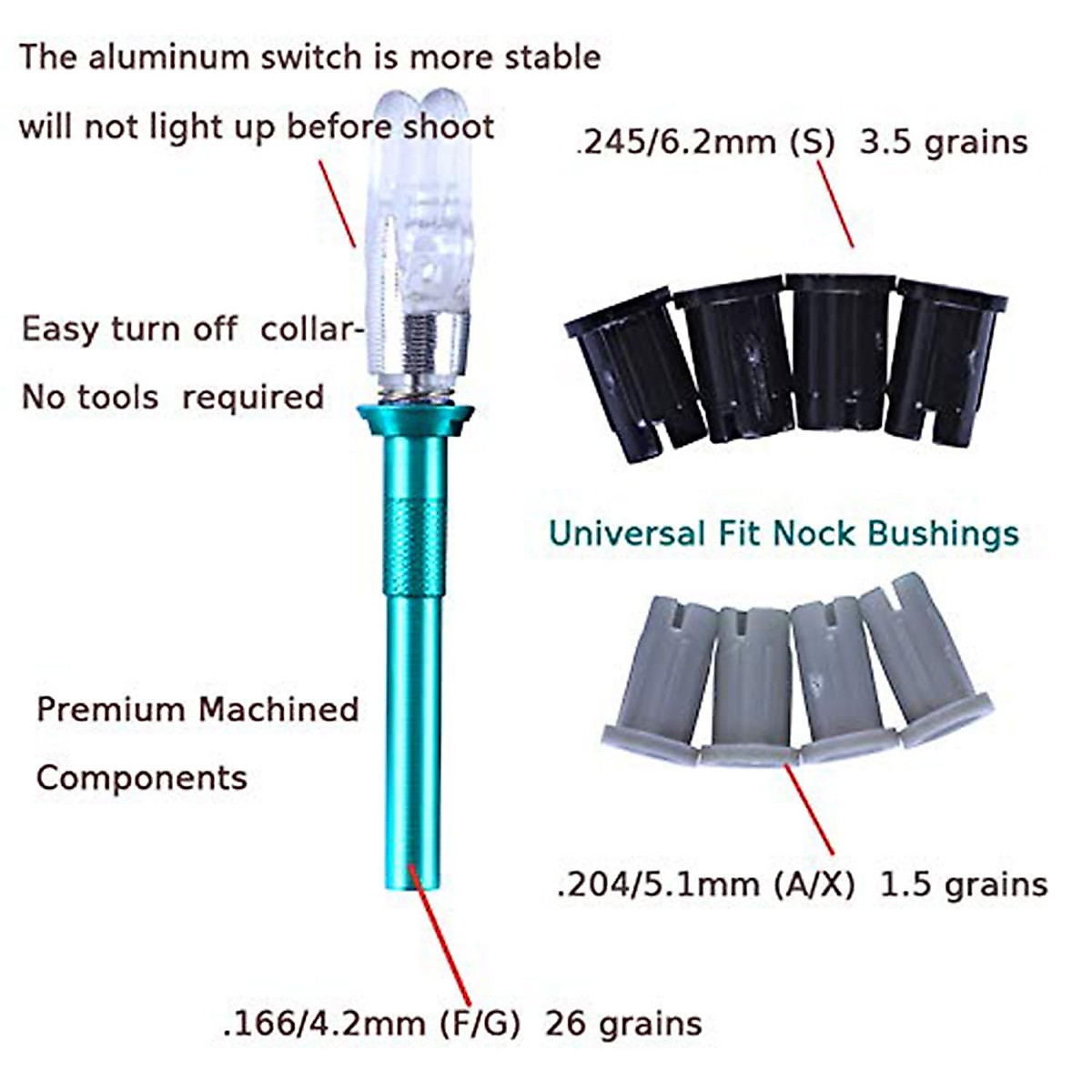 DEEPOWER Universal Fit Nock Automatically LED Lighted Nock fits G, X, and S Series Arrows with 4.2mm/.165 Inside Diameter, Including 0.204, 0.244 LED Archery Nock (Green)