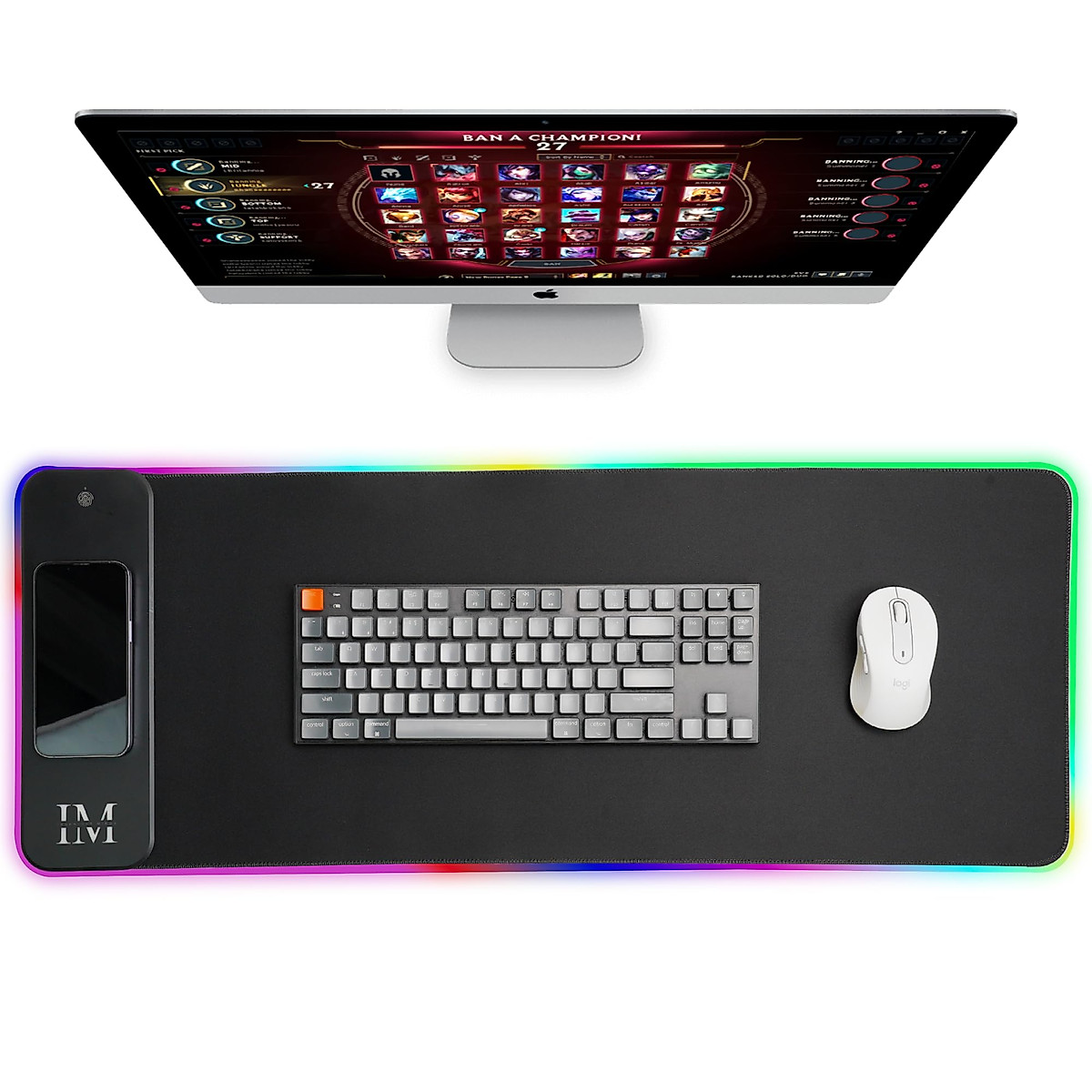 Ingenious Minds RGB Gaming Mouse Pad with Wireless Charging, Large Gaming Mouse Pad with 15W Fast Charging, 10 Colors LED Light, Premium and Non Slip Surface for Gaming, Desks, PC, and Office.