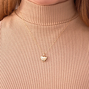 14k Real Gold Heart Necklace for Women | Puff Heart Necklaces in 14k Gold | Puffed Heart Pendant Necklace | Delicate Love Jewelry | Gifts for Birthday, 18"