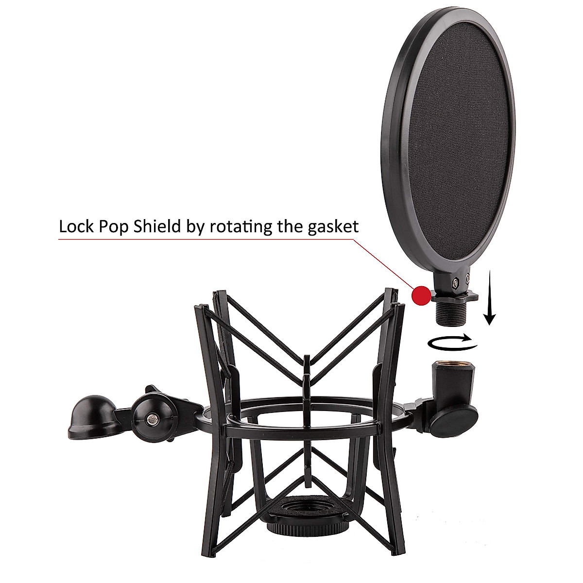 LYRCRO Microphone Shock Mount with Integrated Pop Shield for Rode Mics like K2, NT1-A,NT1000, NT2-A, NT2000, NTK, Podcaster and Procaster (20mm Internal Thread).