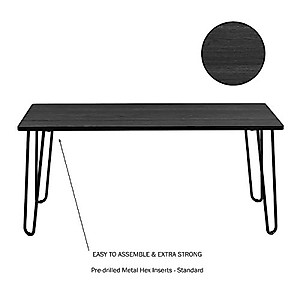 Lavish Home Coffee Table with Hairpin Legs, (L) 41.25” x (W) 19.5” x (H) 17.75”, Black